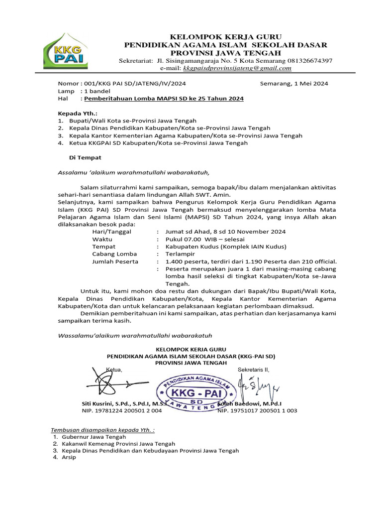 Pemberitahuan Mapsi 2024 Prov Jateng | PDF