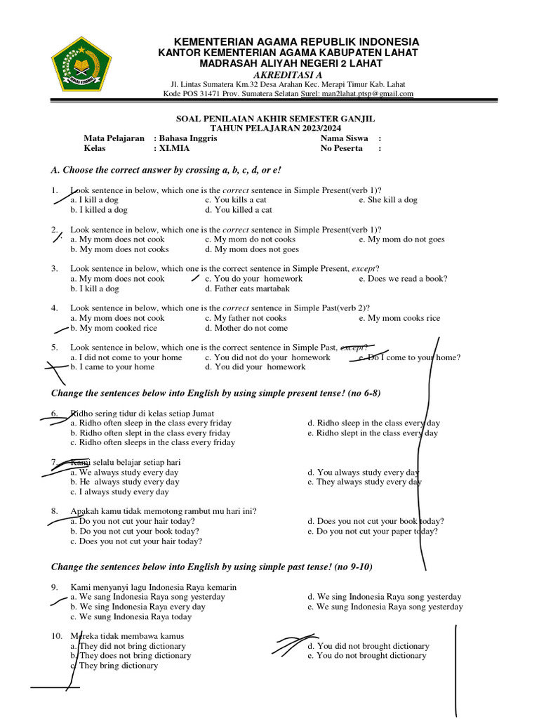 Soal Uas Sem 1 Kelas 11 | PDF | Verb | Semantic Units