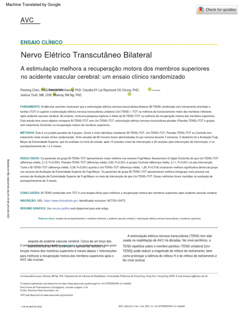 Bilateral Transcutaneous Electrical Nerve Stimulation Improves Upper ...