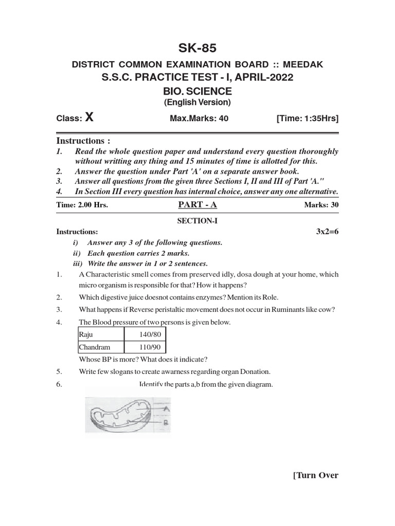 Class X Bio Science Exam Instructions | PDF | Biology