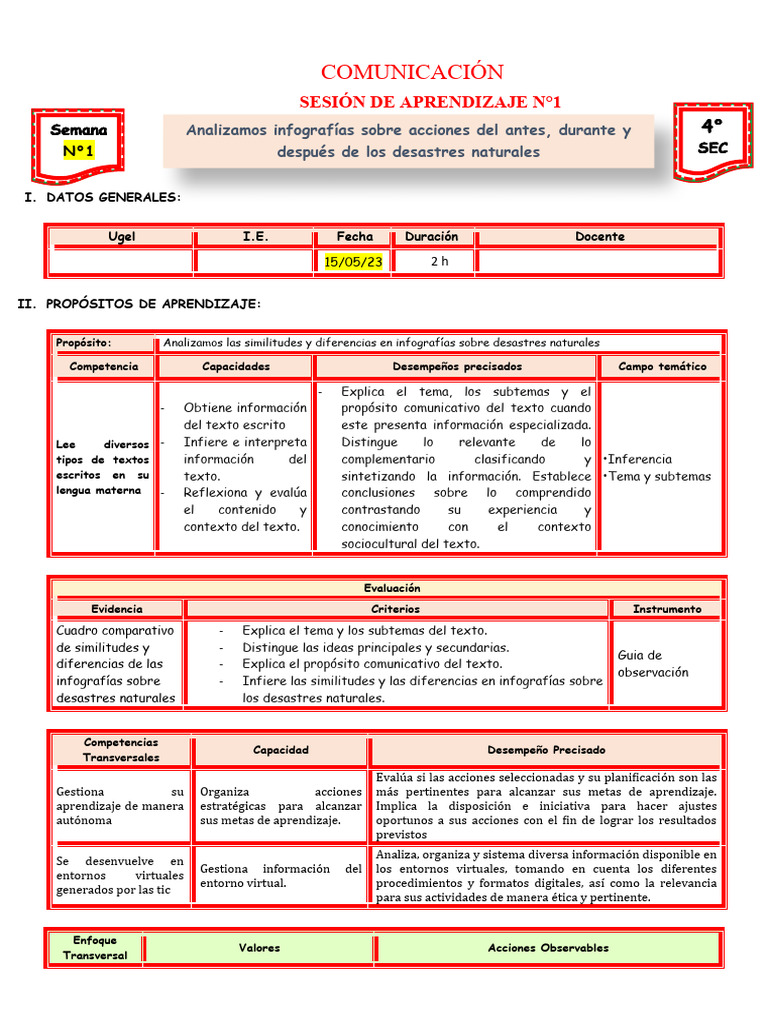 4° Sesión de Aprendizaje Sesión 1-Sem.1-Exp.3-Comu | PDF | Aprendizaje | Infografia