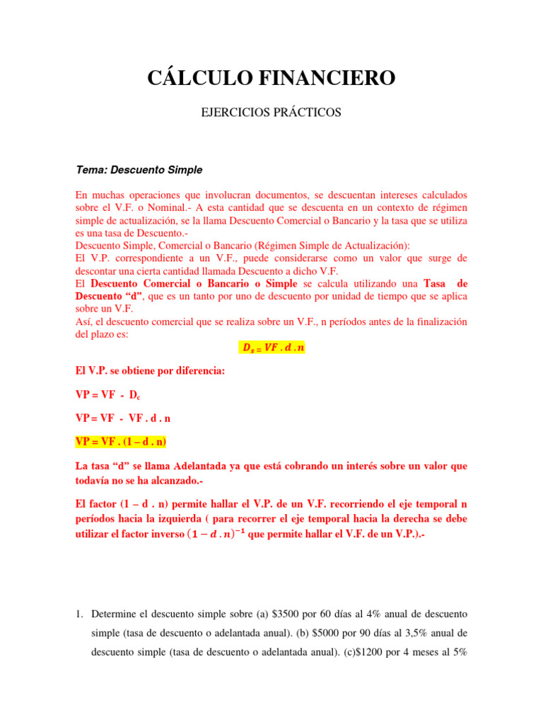 4-DESCUENTO SIMPLE GUÍA (Ejs. 1, 2, 4 y 5) | PDF | Interés | Bancos