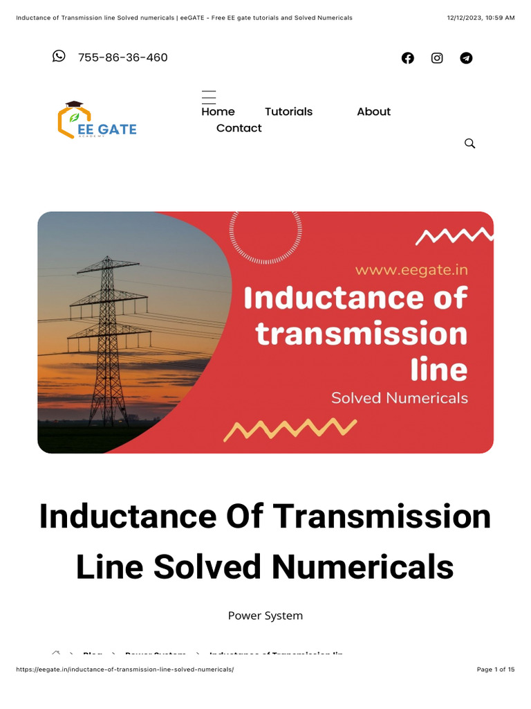 Inductance of Transmission Line Solved Numericals - EeGATE - Free EE Gate Tutorials and Solved ...