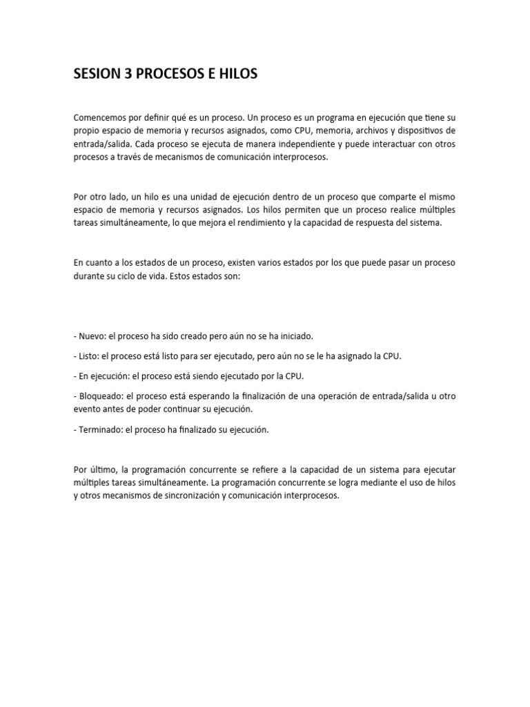 Sesion 3 Procesos e Hilos | PDF | Informática | Tecnología