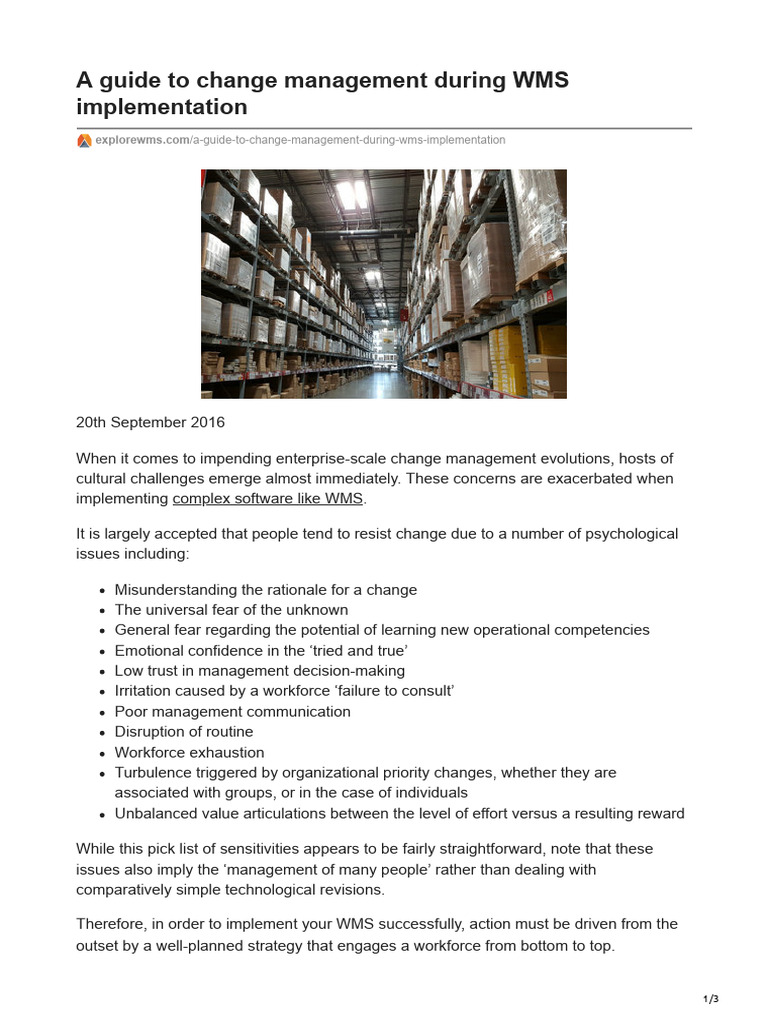 WMS-A Guide To Change Management During WMS Implementation | PDF | Change Management | Social ...