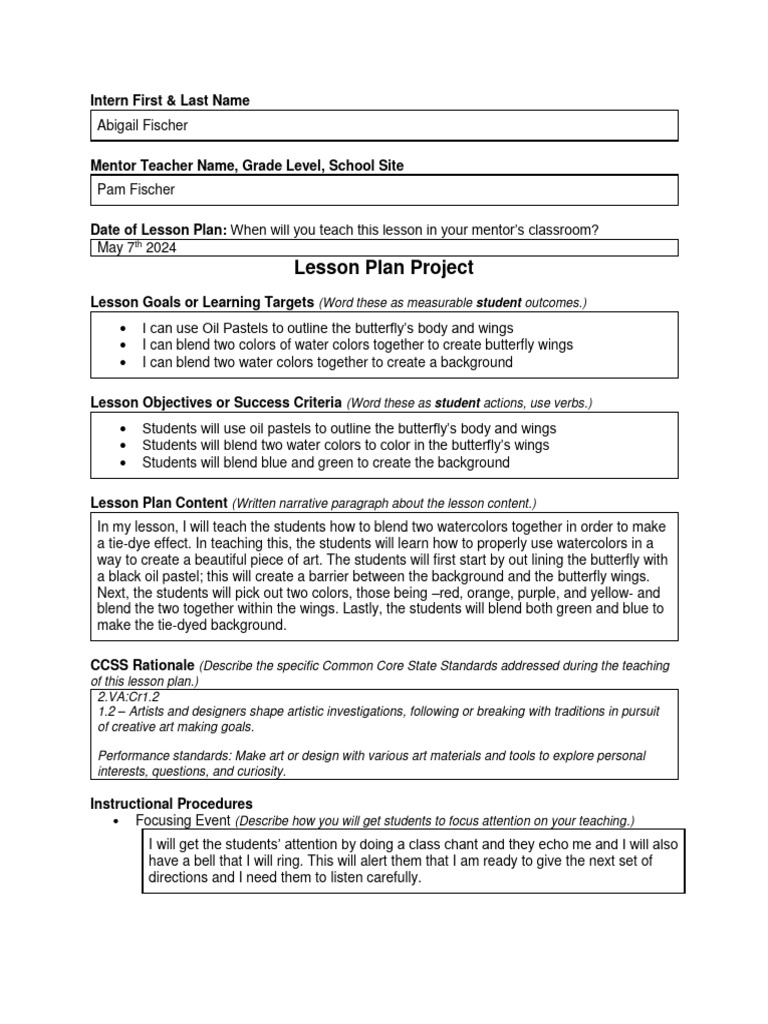 Internship Ccss Lesson Plan | PDF | Lesson Plan | Learning