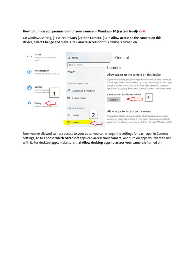 Enable Camera Mic | PDF | Windows 10 | Microsoft Windows