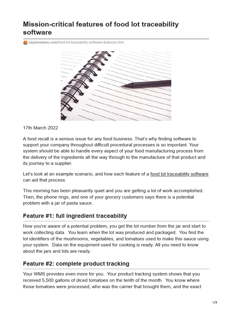WMS-Mission-critical features of food lot traceability software | PDF | Warehouse | Inventory