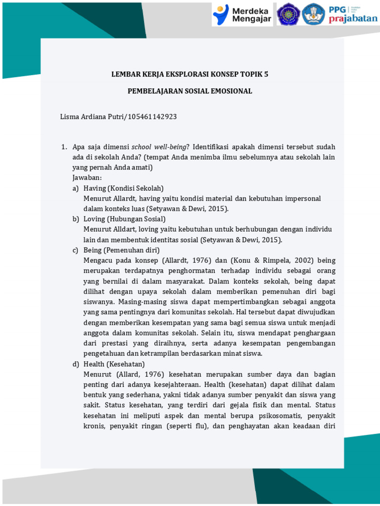 Topik 5 Lembar Kerja Eksplorasi Konsep Pembelajaran Sosial Emosional Pdf