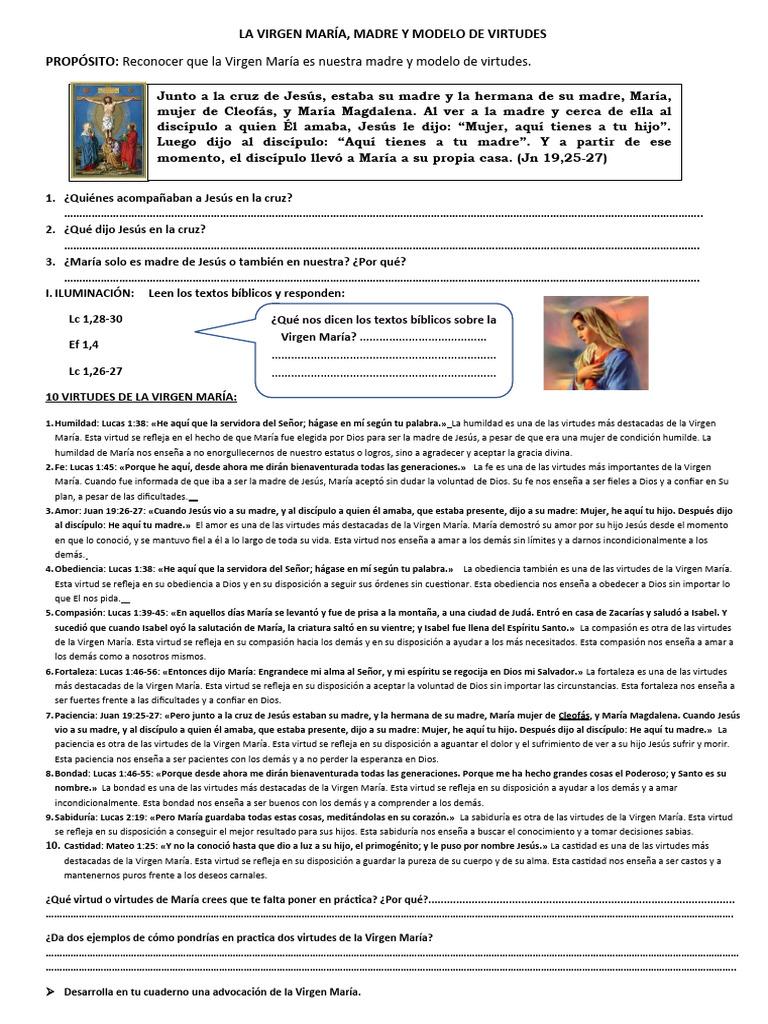 SESIÓN N° 8 MARÍA MODELO DE VIRTUDES | PDF | María, madre de Jesús | Virtud