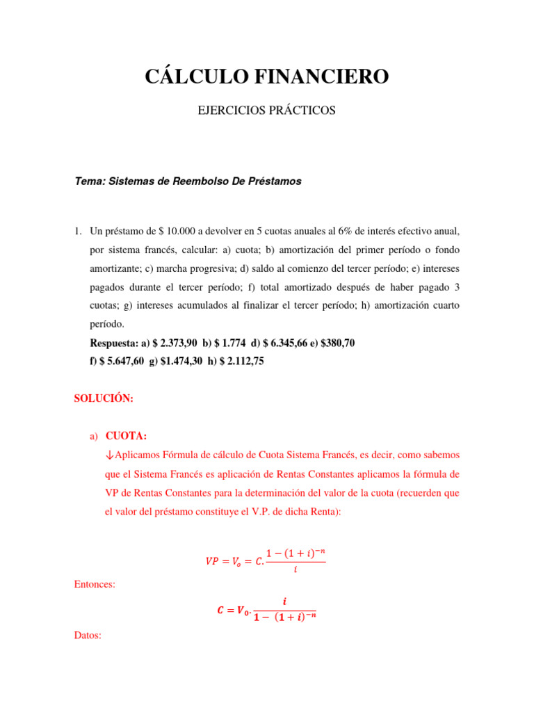 9-SISTEMAS DE PRÉSTAMOS GUÍA (EJ. 1, 2a, 3, 4a, Byc, 5a, 6a, Byc, 7, 8a y 9) | PDF | Interés ...