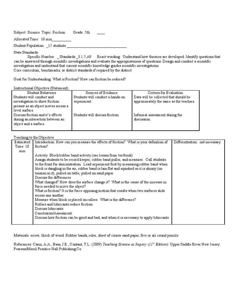 Friction Lesson Plan 2 | PDF