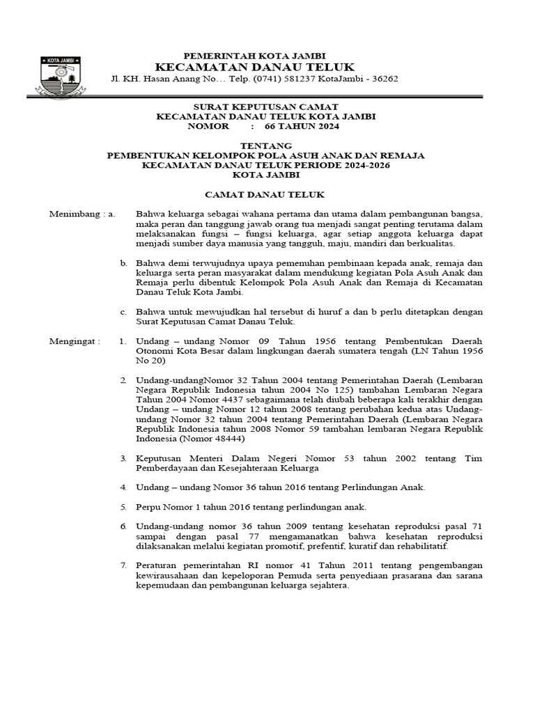 SK Paar Kec. Danau Teluk 2024-2026 | PDF