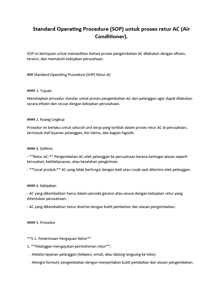SOP Proses Retur AC yang Efisien | PDF