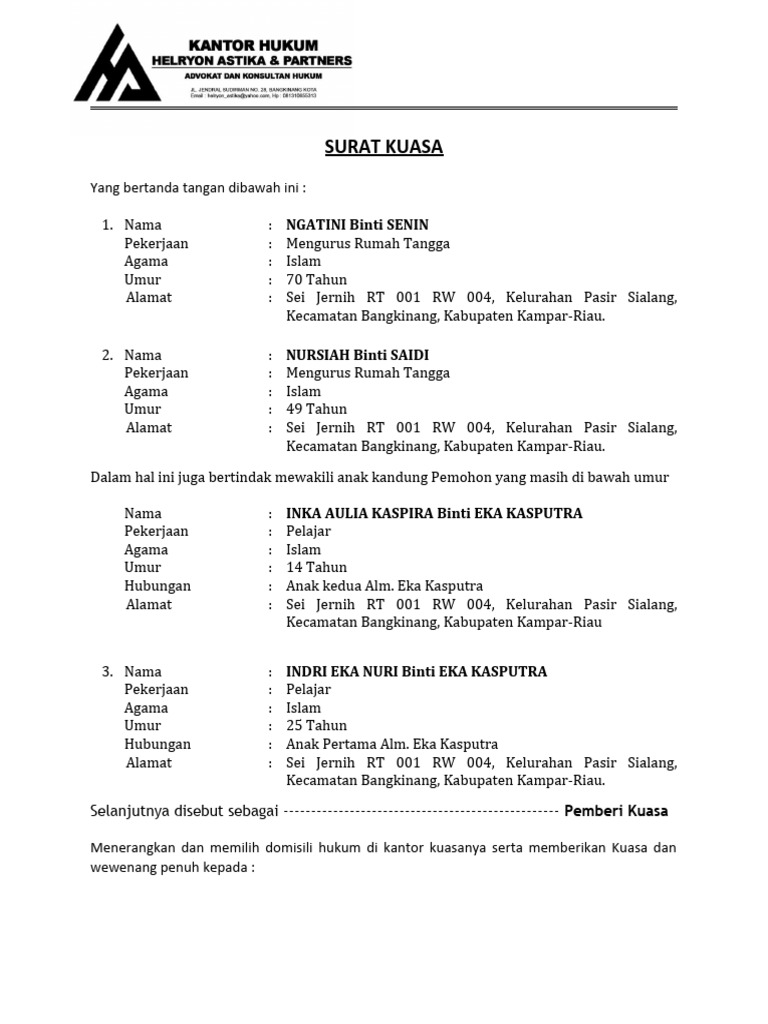 Surat Kuasa Penetapan Ahli Waris | PDF