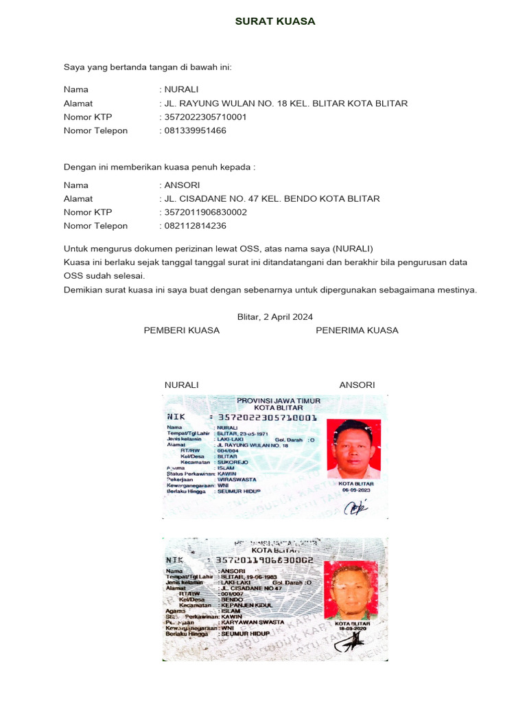 Surat Kuasa Oss Nib | PDF