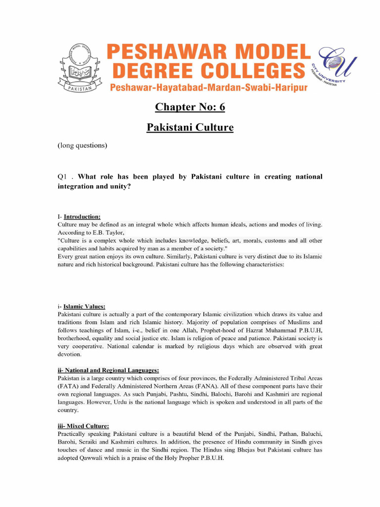 Chapter 6 Pakistan Culture | PDF