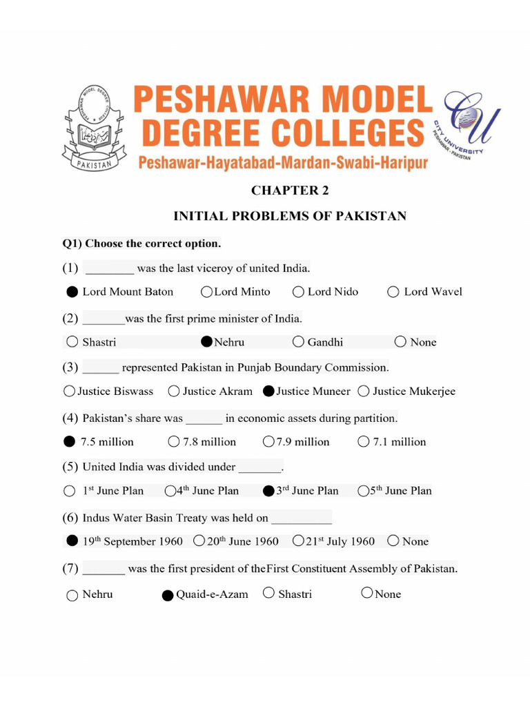 Chapter 2 (Initial Problems of Pakistan) | PDF