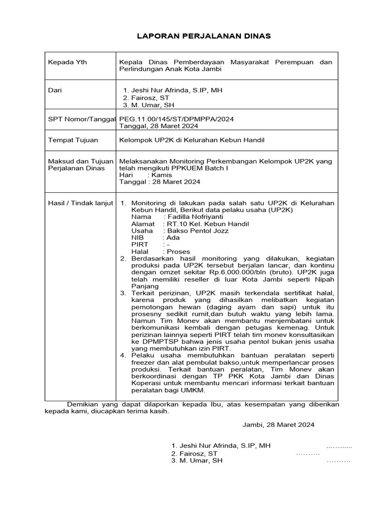 LAPORAN SPPD Up2k | PDF