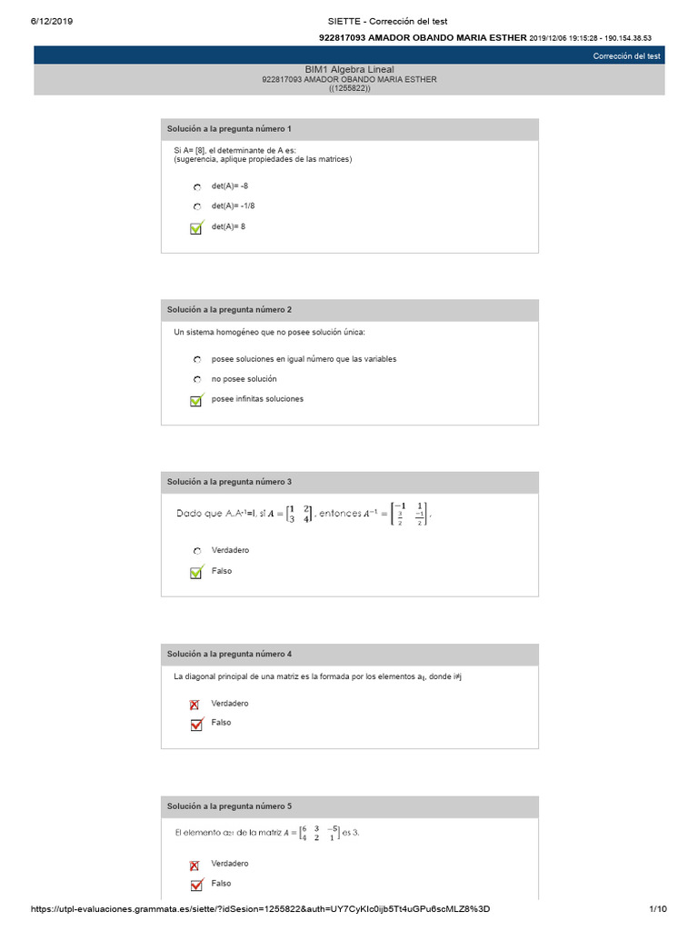 Examen B1 Algebra Lineal MA | PDF | Matriz (Matemáticas) | Determinante