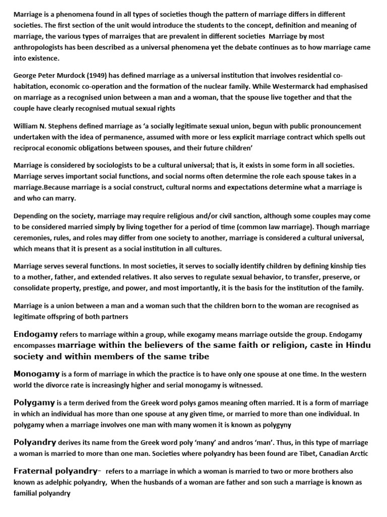 Unit 4 Socio | Download Free PDF | Kinship | Marriage