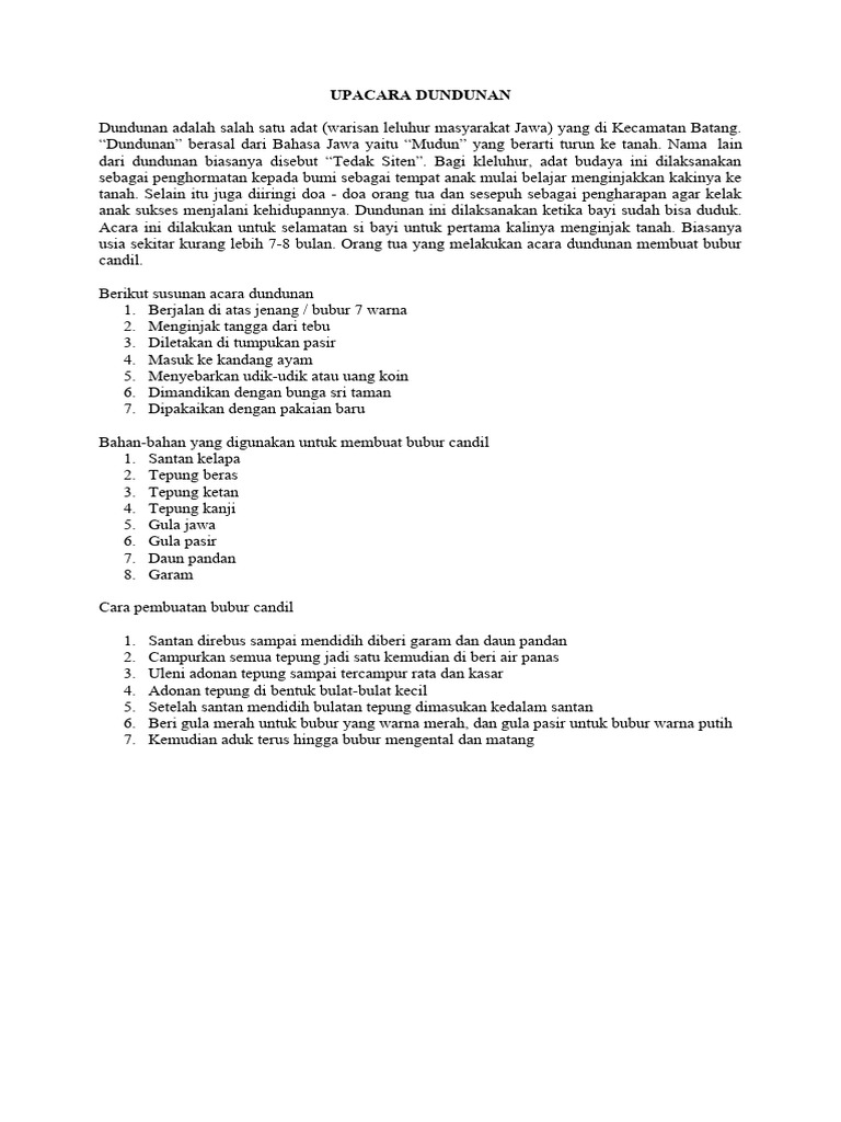 Upacara Dundunan dalam Adat Jawa | PDF