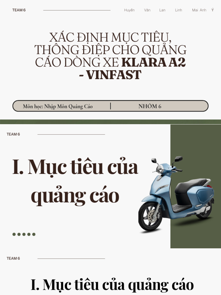 Nhóm 6 - Xác Định Mục Tiêu, Thông Điệp Cho Quảng Cáo Dòng Xe Klara A2 - VInfast | PDF