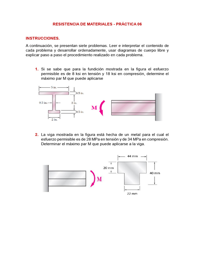 Práctica 06 - Flexión Pura Esfuerzos Normales | PDF