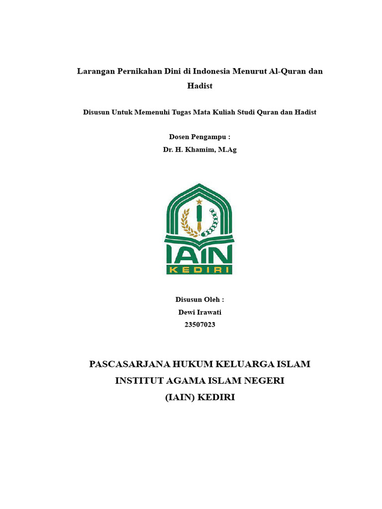 DEWI IRAWATI-23507023-Larangan Pernikahan Dini Di Indonesia Menurut Al ...
