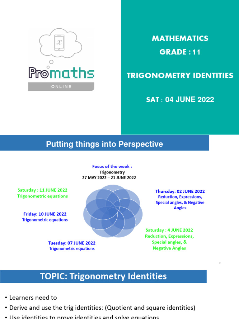 Grade 11 Promaths Trig Identities 2022 | PDF | Trigonometry | Mathematical Objects