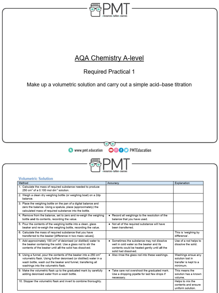 RP 01 - Making Up A Standard Solution and Carrying Out An Acid-Base Titration | PDF | Titration ...