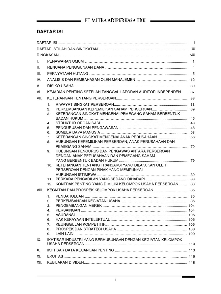 Daftar Isi PT. MAP | PDF | Bisnis