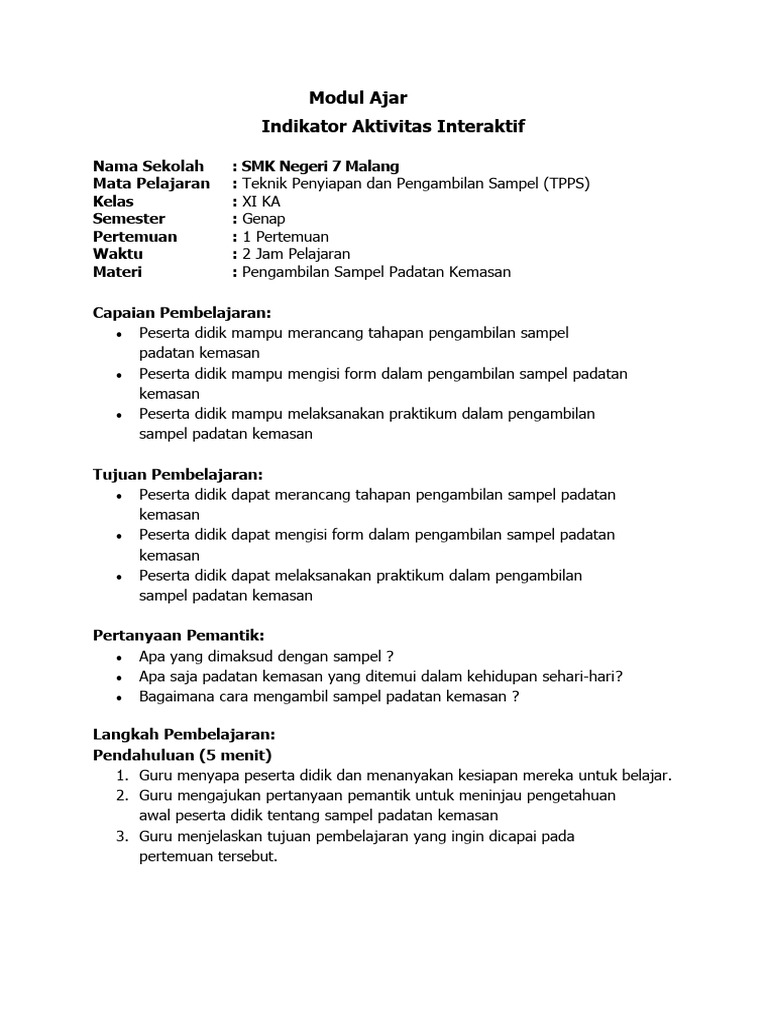 Contoh Modul Ajar Aktivitas Interaktif | PDF