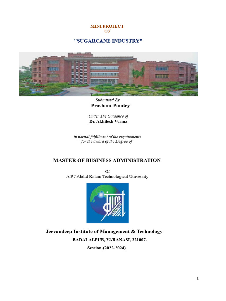 Sugarcane Industry MBA Project | PDF | Juice | Diet & Nutrition