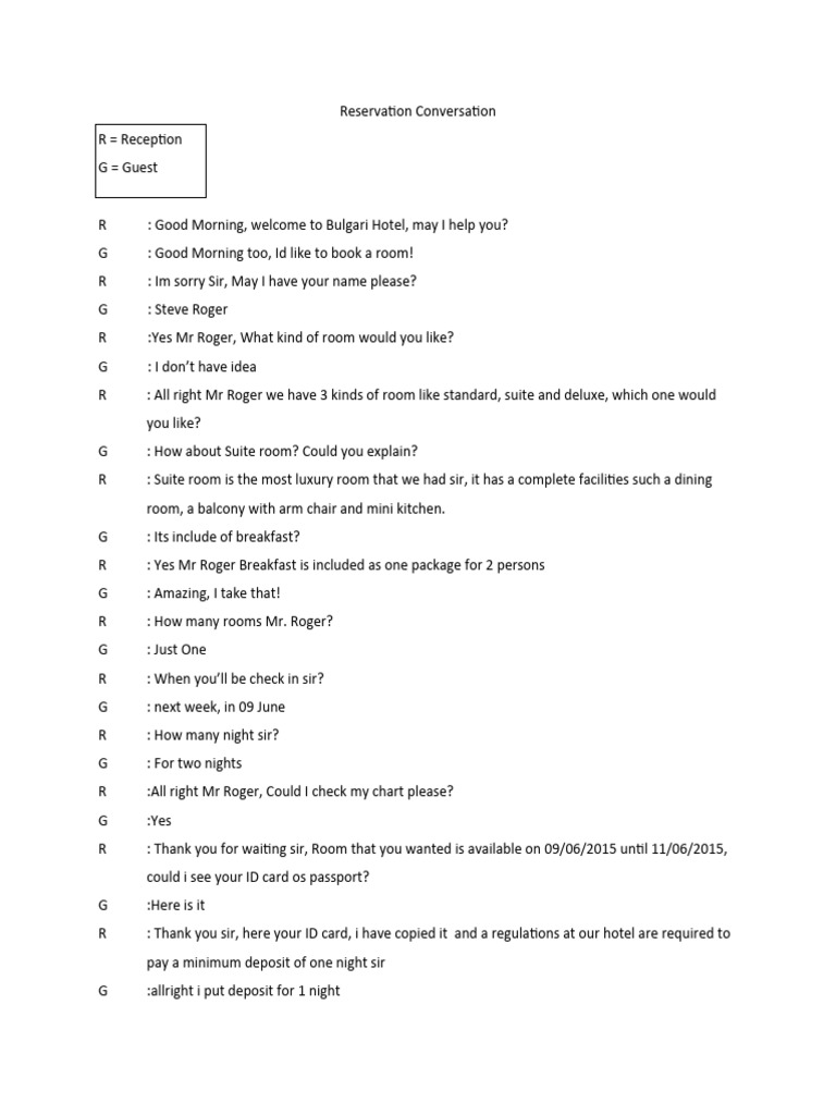 Reservation Conversation | PDF