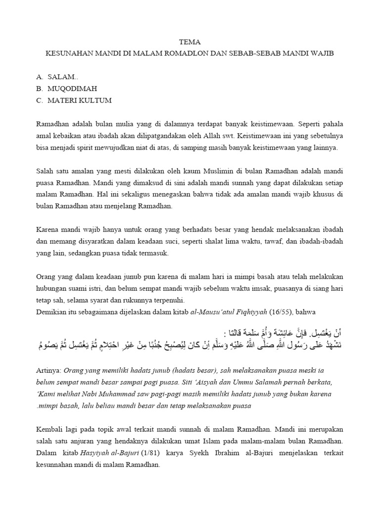 Kesunahan Mandi Dibulan Romadlon Dan Sebab Mandi Wajib | PDF