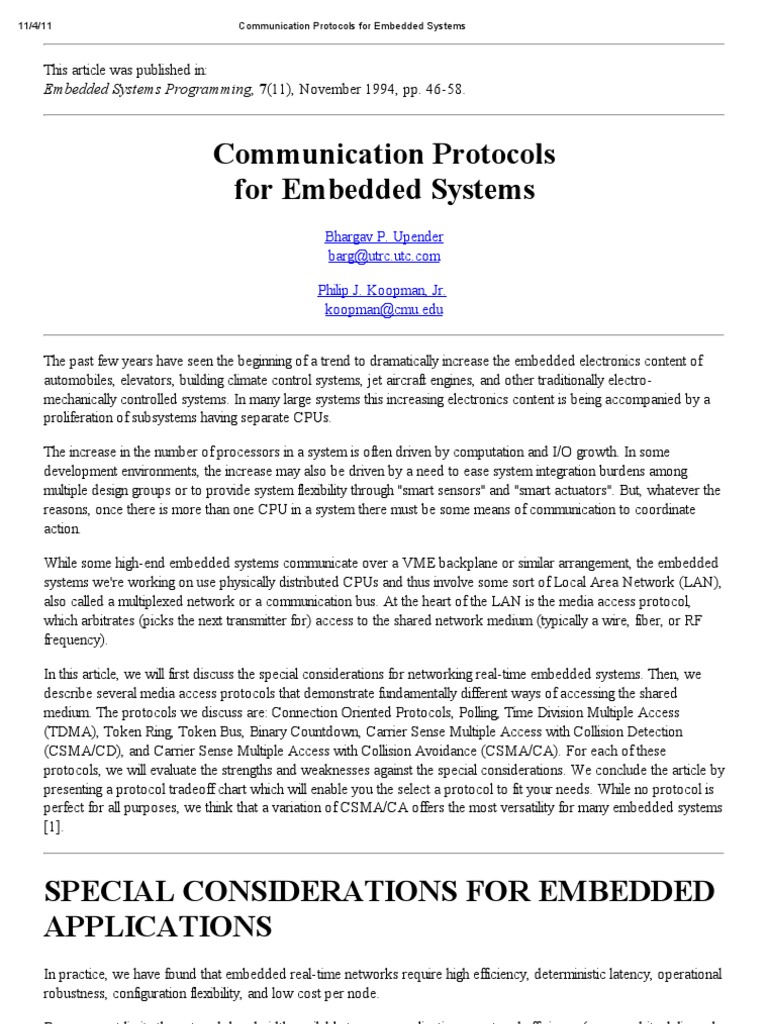 Communication Protocols For Embedded Systems | PDF | Channel Access ...