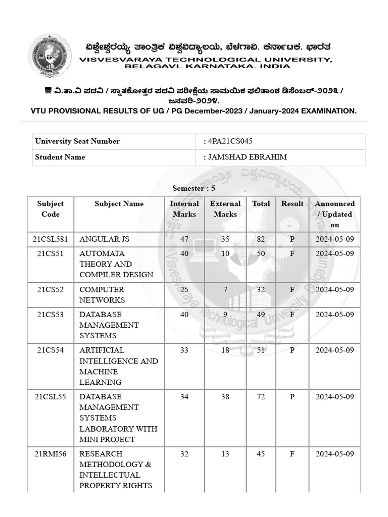 VTU Result 2024 | PDF | Computing | Computer Science