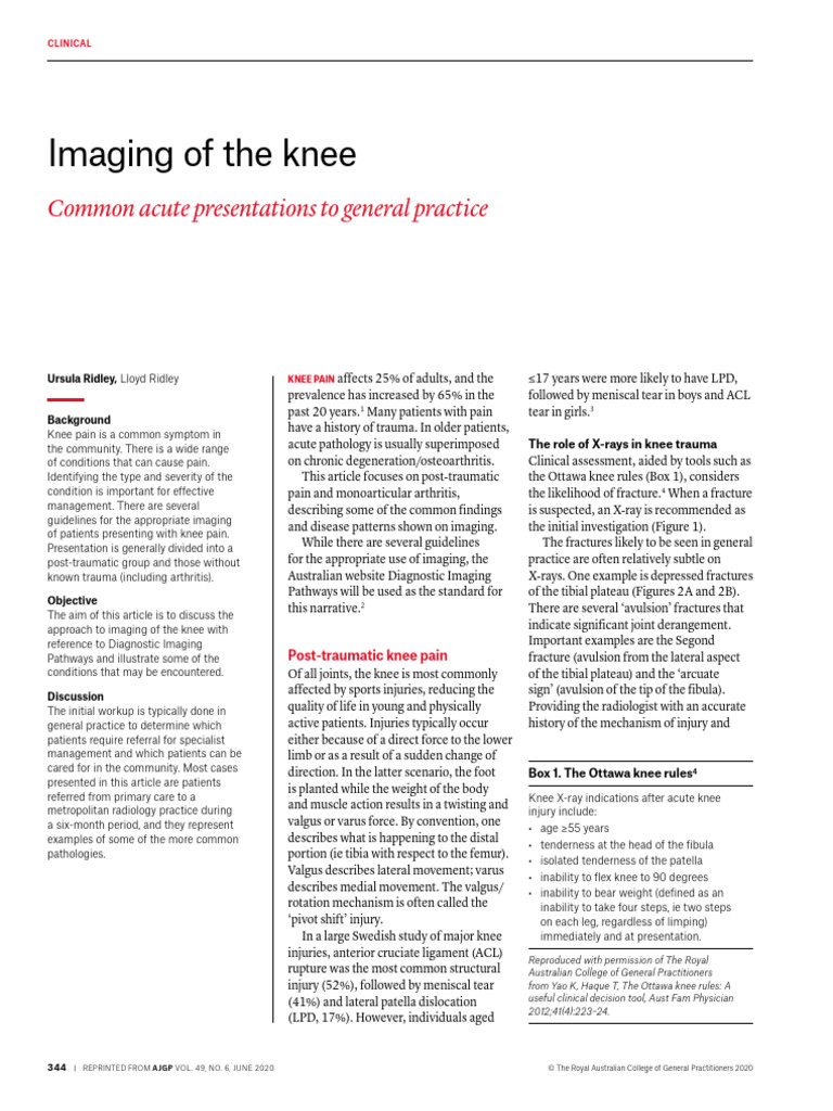 AJGP 06 2020 Clinical Ridley Imaging Knee WEB | PDF | Knee | Osteoarthritis