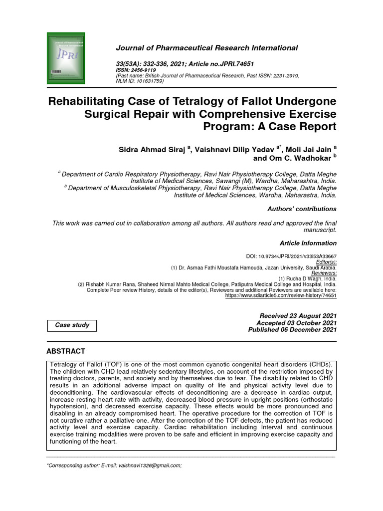 Rehabilitating Case of Tetralogy of Fallot Undergo | PDF | Medical ...