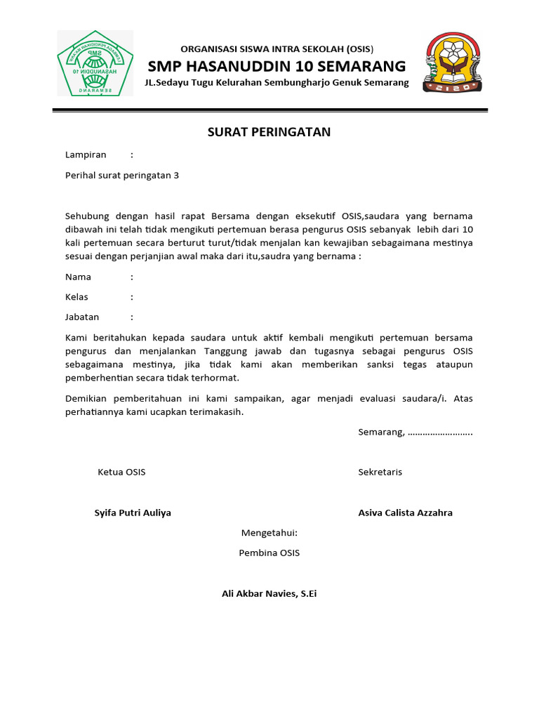 Surat Peringatan Osis | PDF
