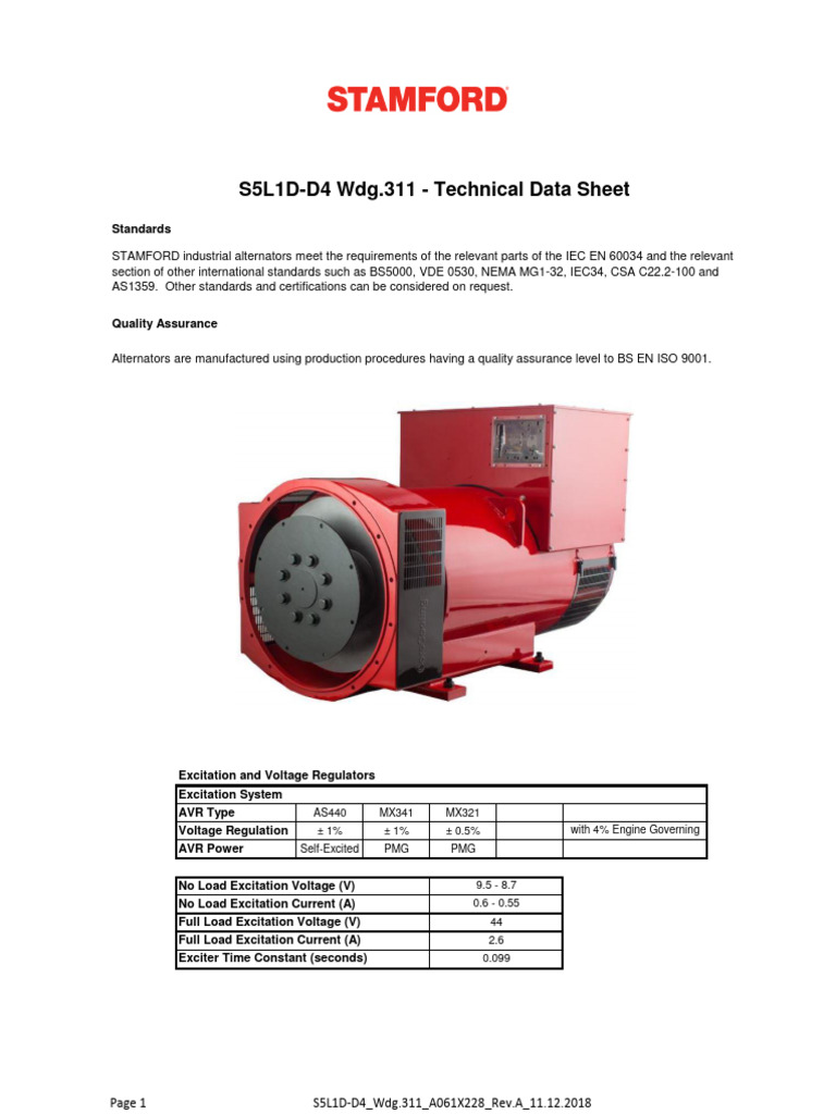 Alternator Data Sheet | PDF | Electric Generator | Electrical Components
