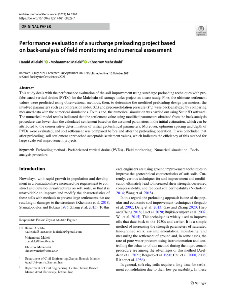 Performance Evaluation of a Surcharge Preloading Project Based on Back-Analysis of Field ...