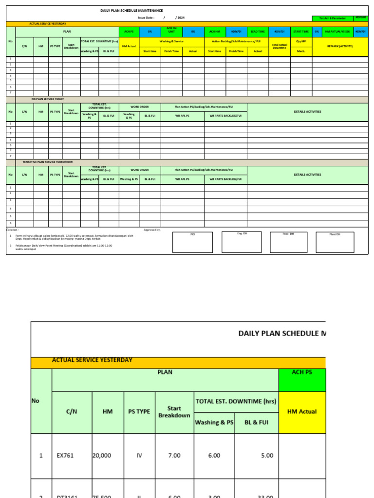 Daily Plan Service - Contoh | PDF | Vehicle Technology | Equipment
