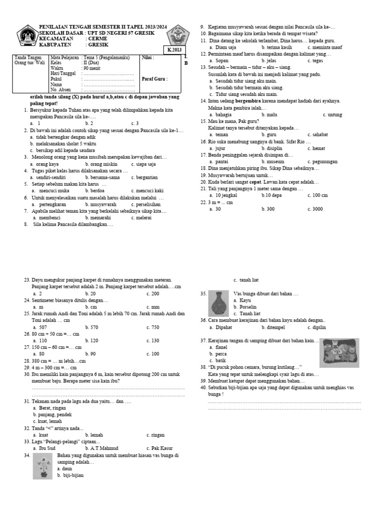 Soal PTS Tema 5 Semester 2 | PDF | Griya & Taman