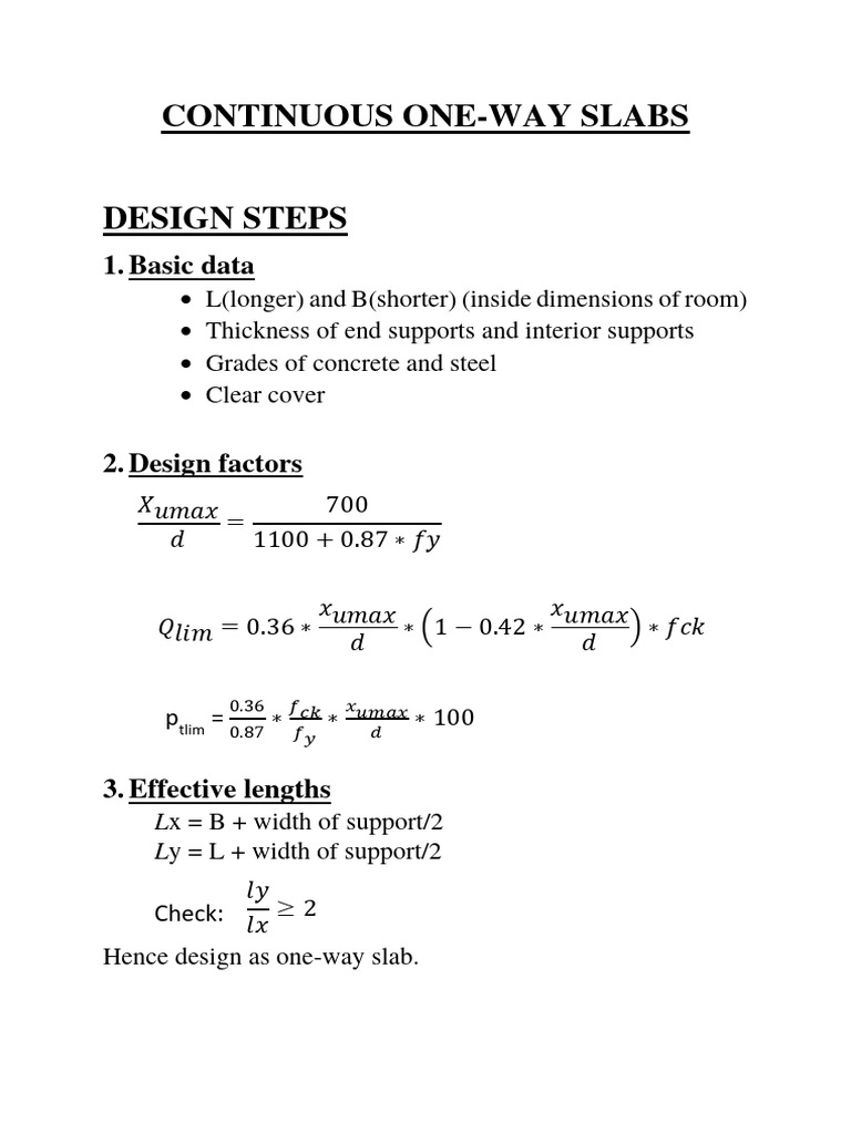 Design Steps For Continuous One-Way Slabs | PDF | Structural Engineering