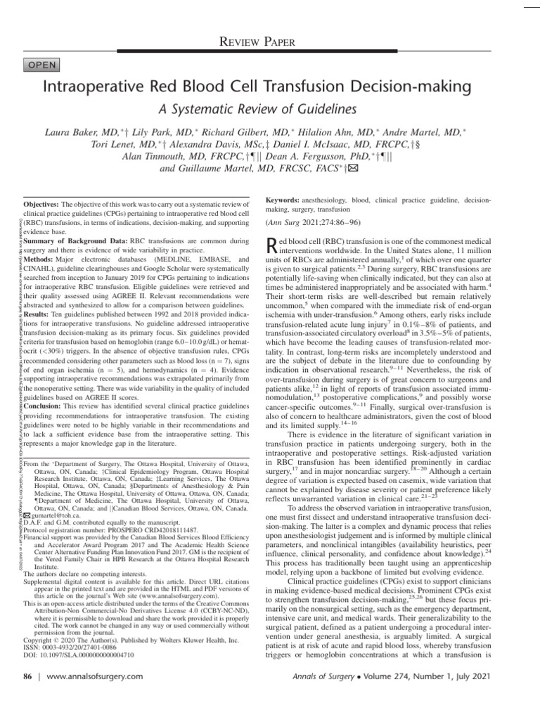 Intraoperative Red Blood Cell Transfusion.19 | PDF | Blood Transfusion ...