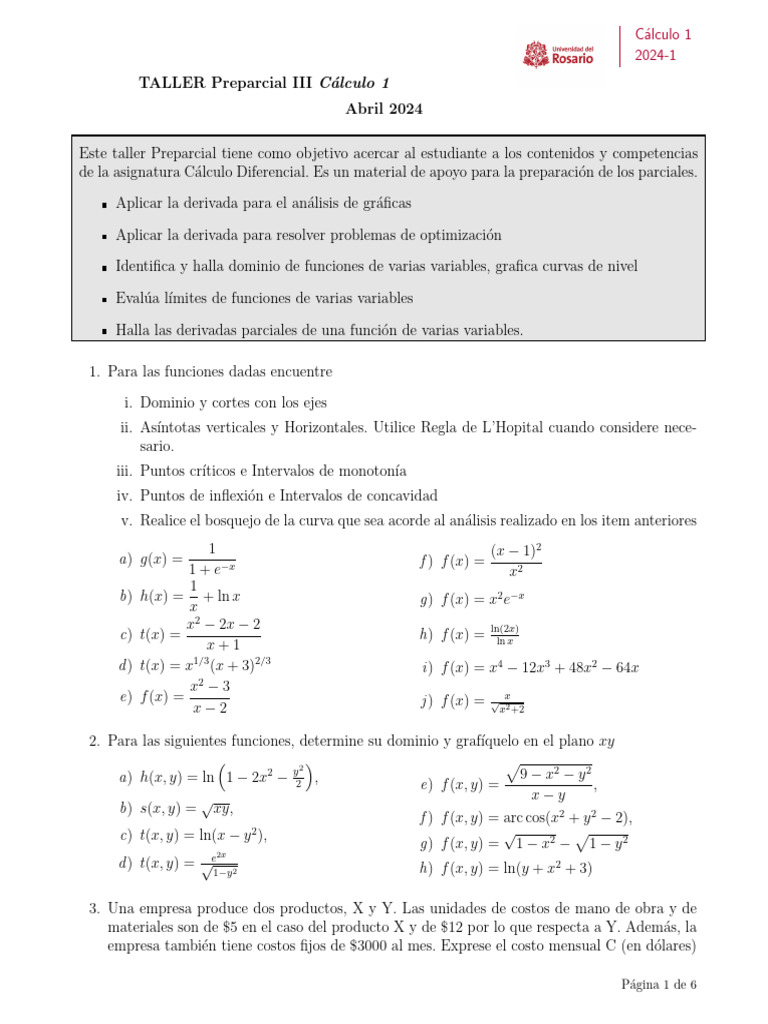 Taller Preparcial 3 C1 2024 1 | PDF | Derivado | Precios