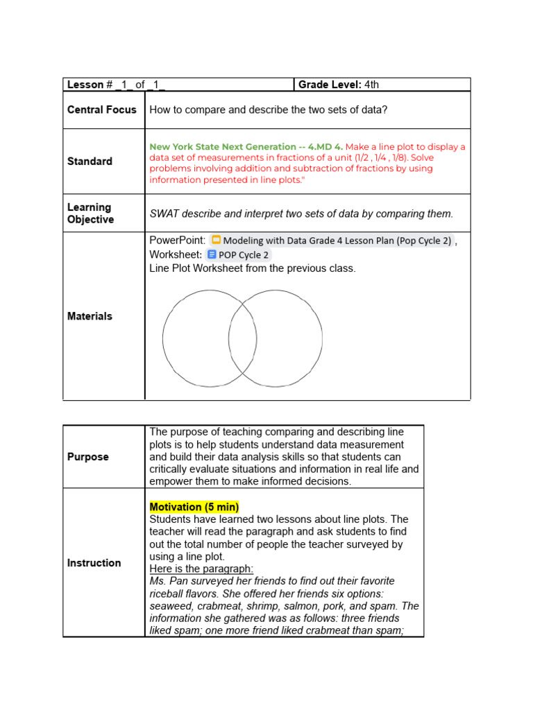 Modeling With Data Grade 4 Lesson Plan Pop Cycle 2 | Download Free PDF | Lesson Plan | Teachers
