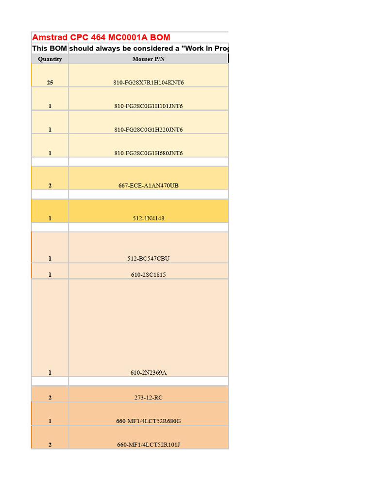 Amstrad CPC 464 MC0001A BOM Details | PDF | Integrated Circuit ...